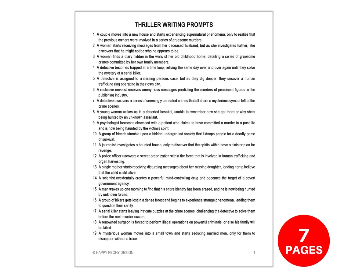 Thriller Writing Prompts, Writing Prompts for Thriller, Psychological ...