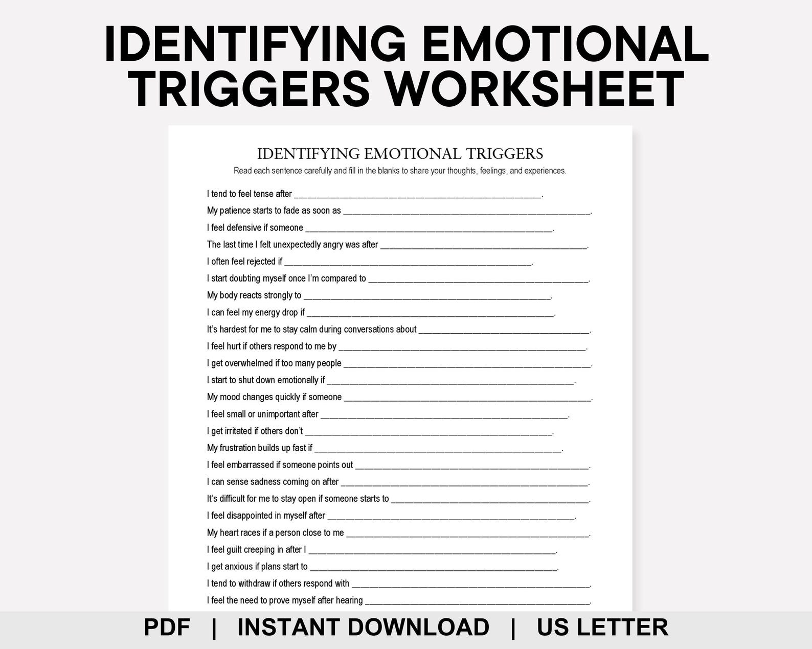 Identifying Emotional Triggers Worksheet, Emotional Processing ...