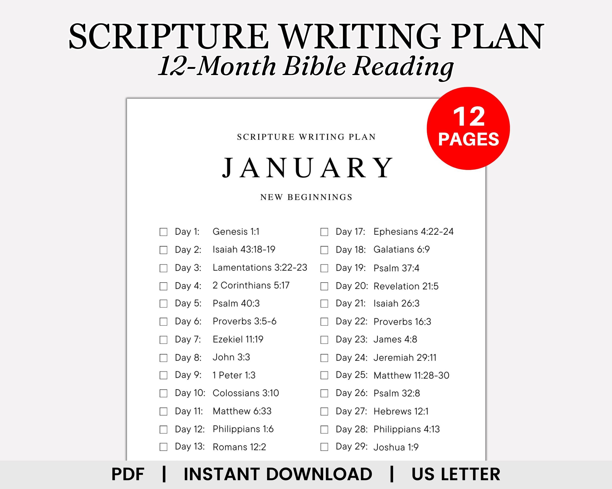 Scripture Writing Plan, Monthly Bible Reading Plan, Daily Bible Reading ...