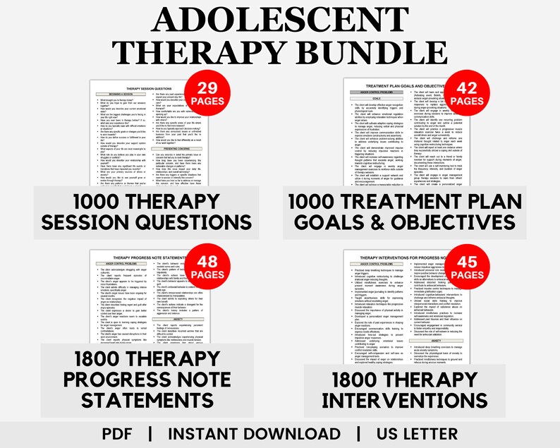 Adolescent Therapy Bundle, Therapy Questions, Therapy Goals and ...
