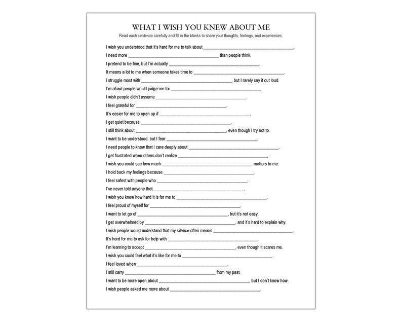 What I Wish You Knew About Me Worksheet, Self Reflection, Self ...