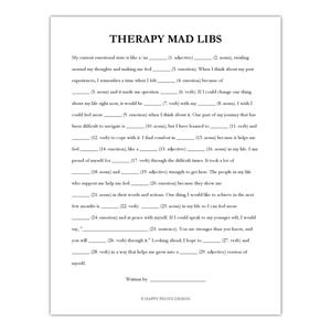 Therapy Mad Libs, Mad Libs for Therapy, Mental Health Mad Libs ...