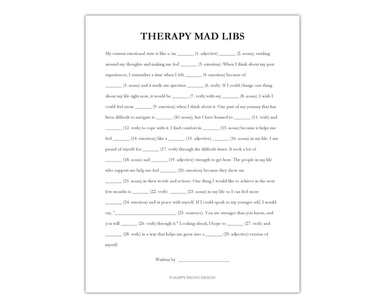 Therapy Mad Libs, Mad Libs for Therapy, Mental Health Mad Libs ...