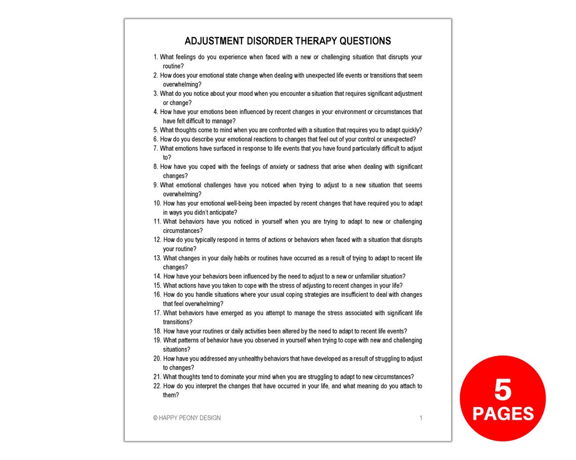 Adjustment Disorder Therapy Questions, Life Transitions, Anxiety ...
