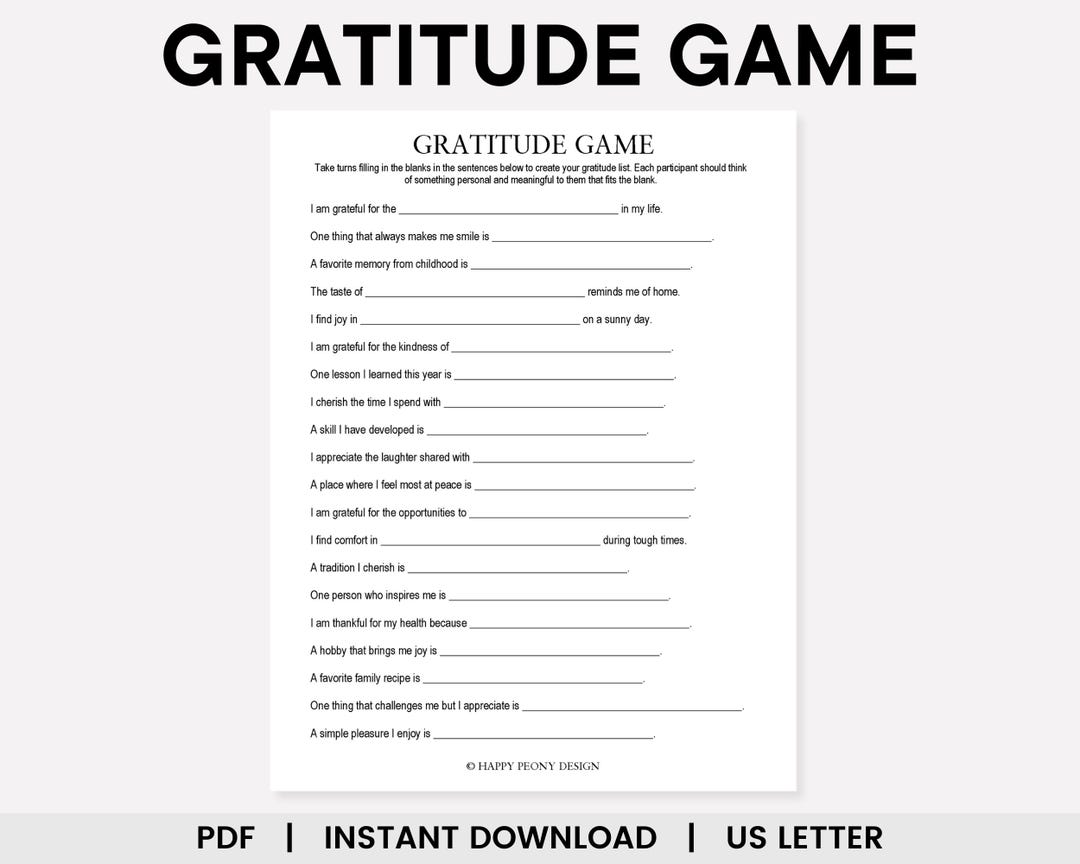Gratitude Game List, Thanksgiving Game, Gratitude Activity, Icebreaker ...