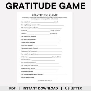 Gratitude Game List, Thanksgiving Game, Gratitude Activity, Icebreaker ...