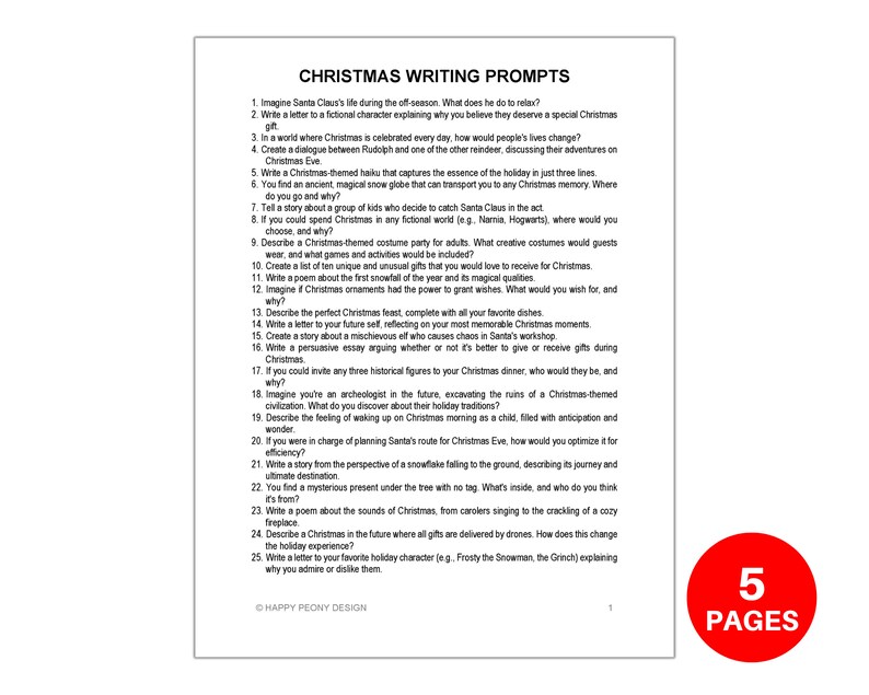 Christmas Writing Prompts, Writing Prompts for Christmas, Christmas ...