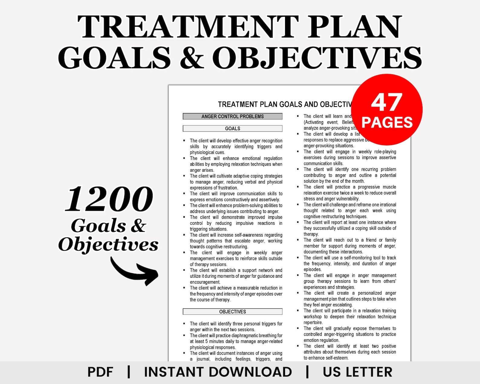 Treatment Plan Goals and Objectives, Therapy Goals and Objectives, Treatment Planning Tool ...