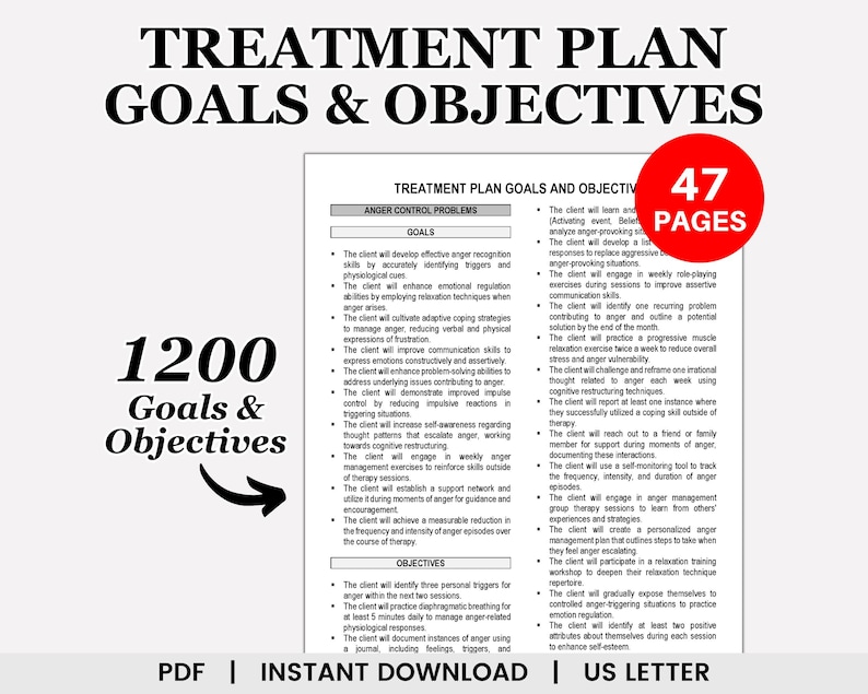 Treatment Plan Goals and Objectives, Therapy Goals and Objectives, Treatment Planning Tool ...