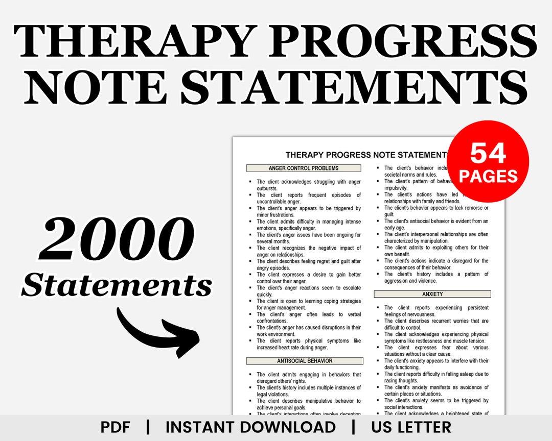 Therapy Progress Note Statements, Therapy Progress Notes, Psychotherapy ...