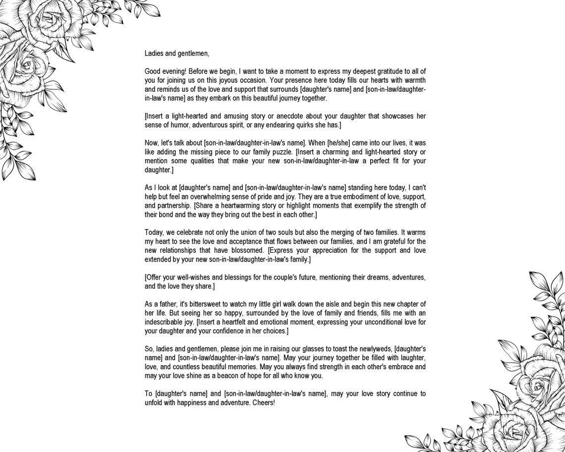 Father of the Bride Speech Templates, Father of Bride Speech, Dad ...
