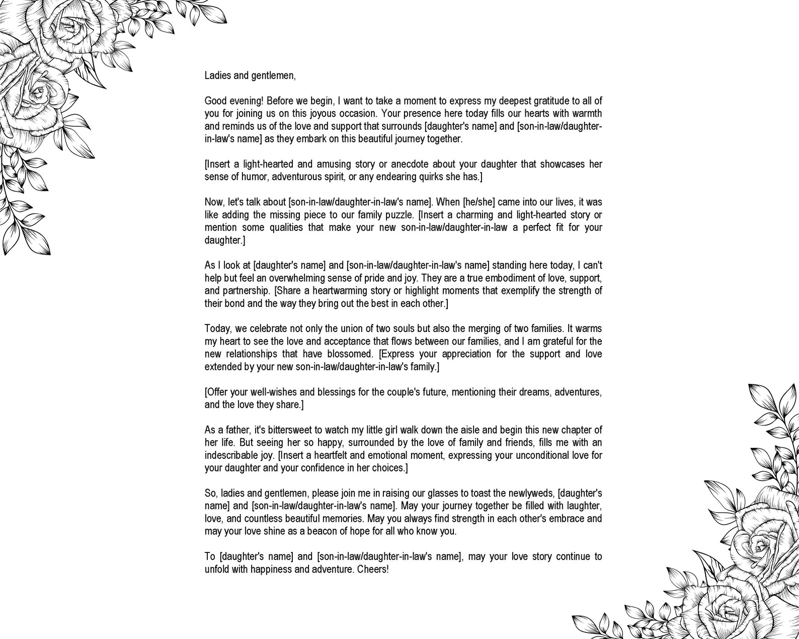 Father of the Bride Speech Templates, Father of Bride Speech, Dad ...