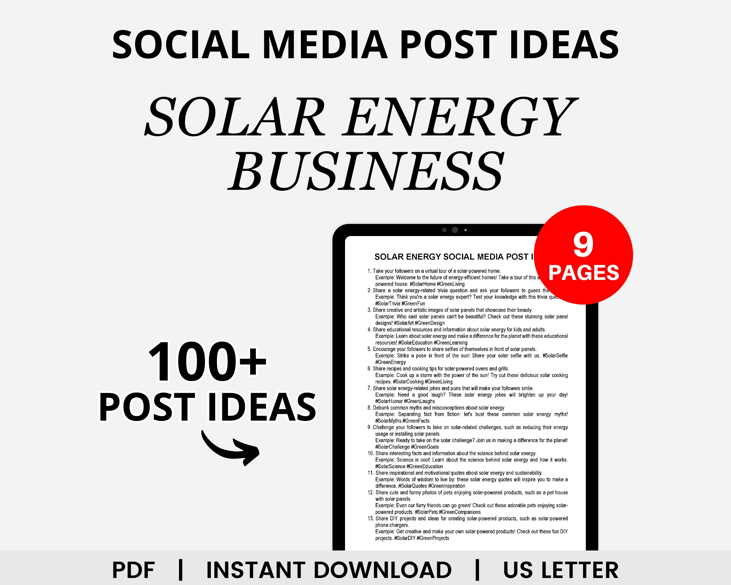 Solar Energy Social Media Post Ideas, Solar Energy Marketing Templates ...