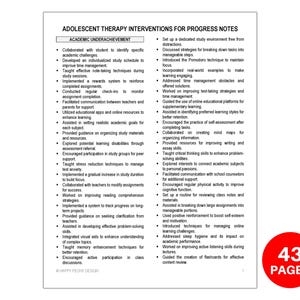 Adolescent Therapy Interventions for Progress Notes, Therapeutic ...