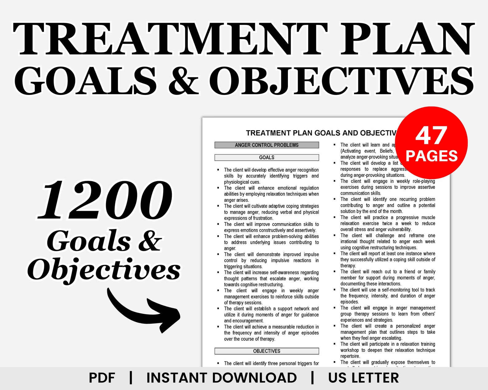 Treatment Plan Goals and Objectives Therapy Goals and - Etsy