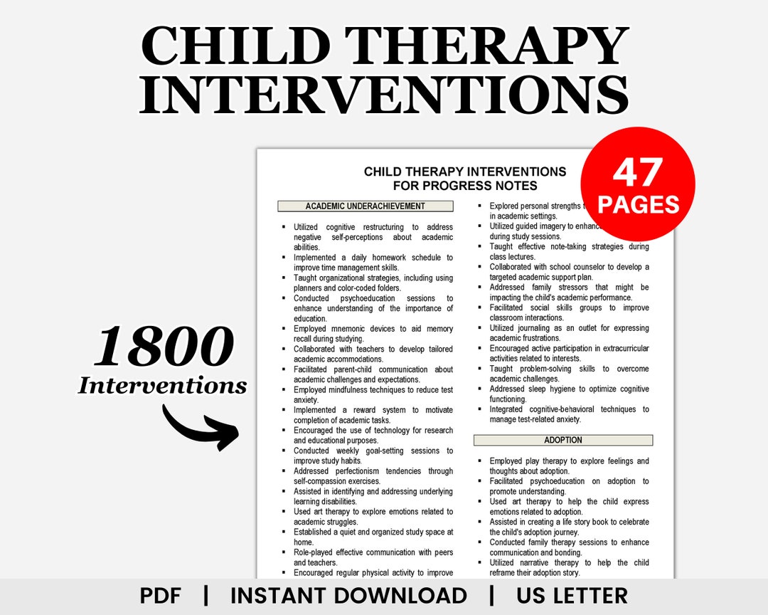 Child Therapy Interventions for Progress Notes, Therapeutic ...