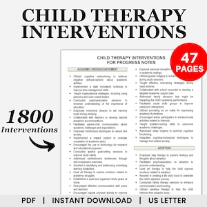 Child Therapy Interventions for Progress Notes, Therapeutic ...