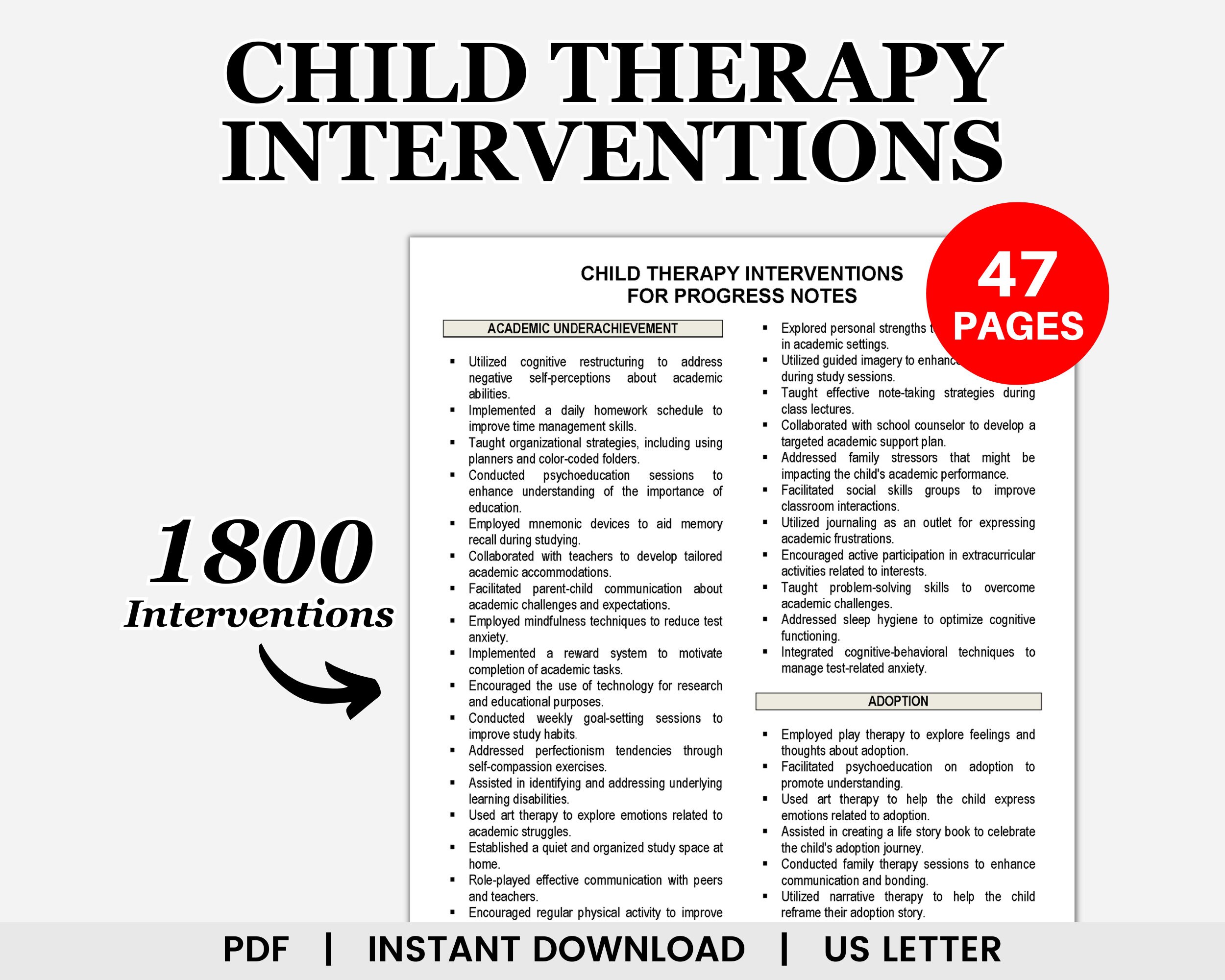 Child Therapy Interventions for Progress Notes, Therapeutic ...