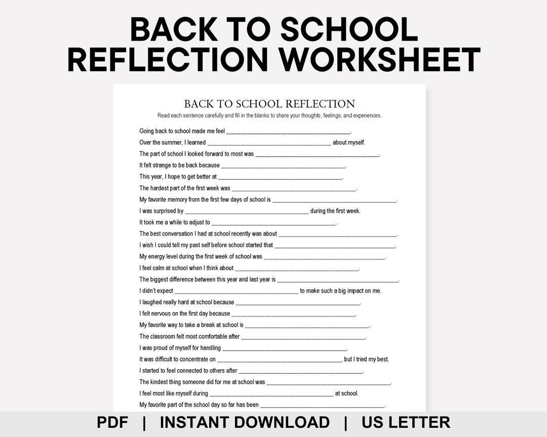 Back to School Reflection Worksheet, First Day of School, Classroom ...