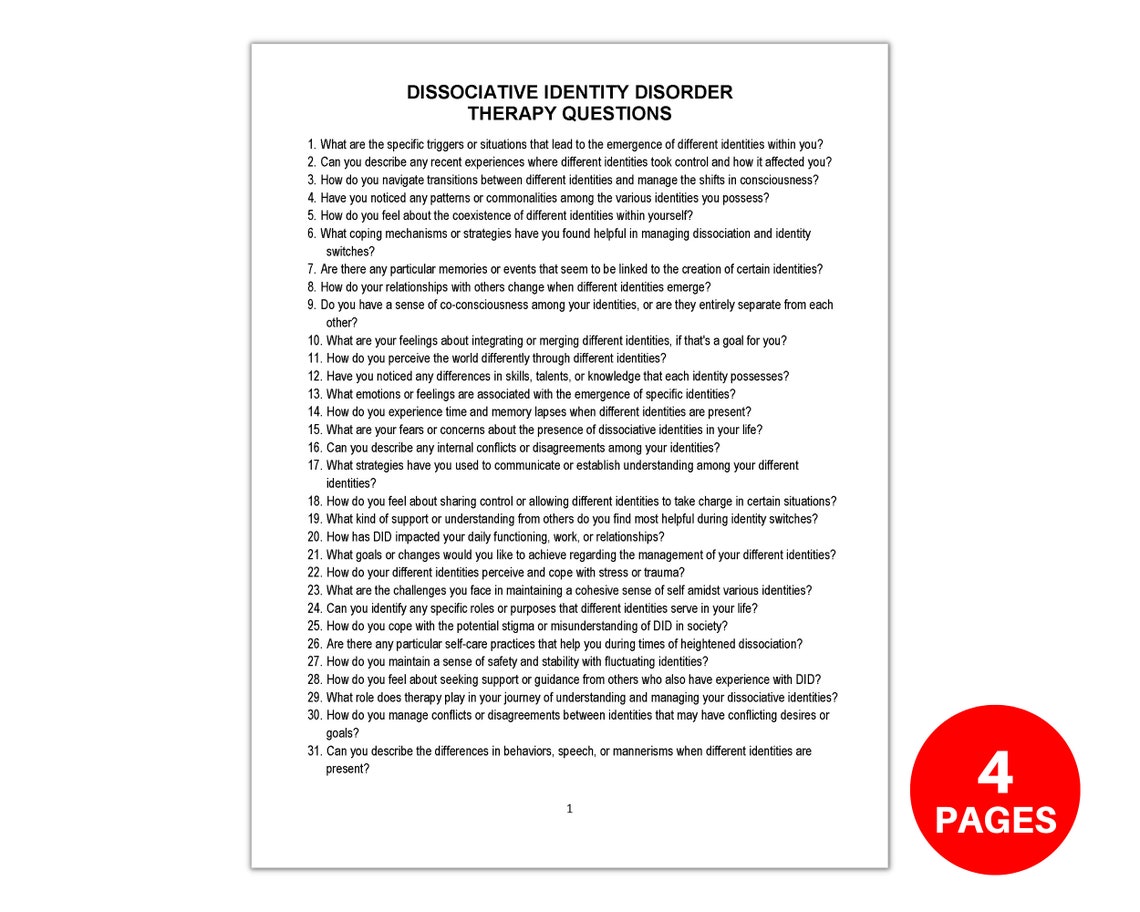 Dissociative Identity Disorder Therapy Questions, DID Therapy ...