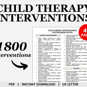 Child Therapy Interventions for Progress Notes, Therapeutic ...
