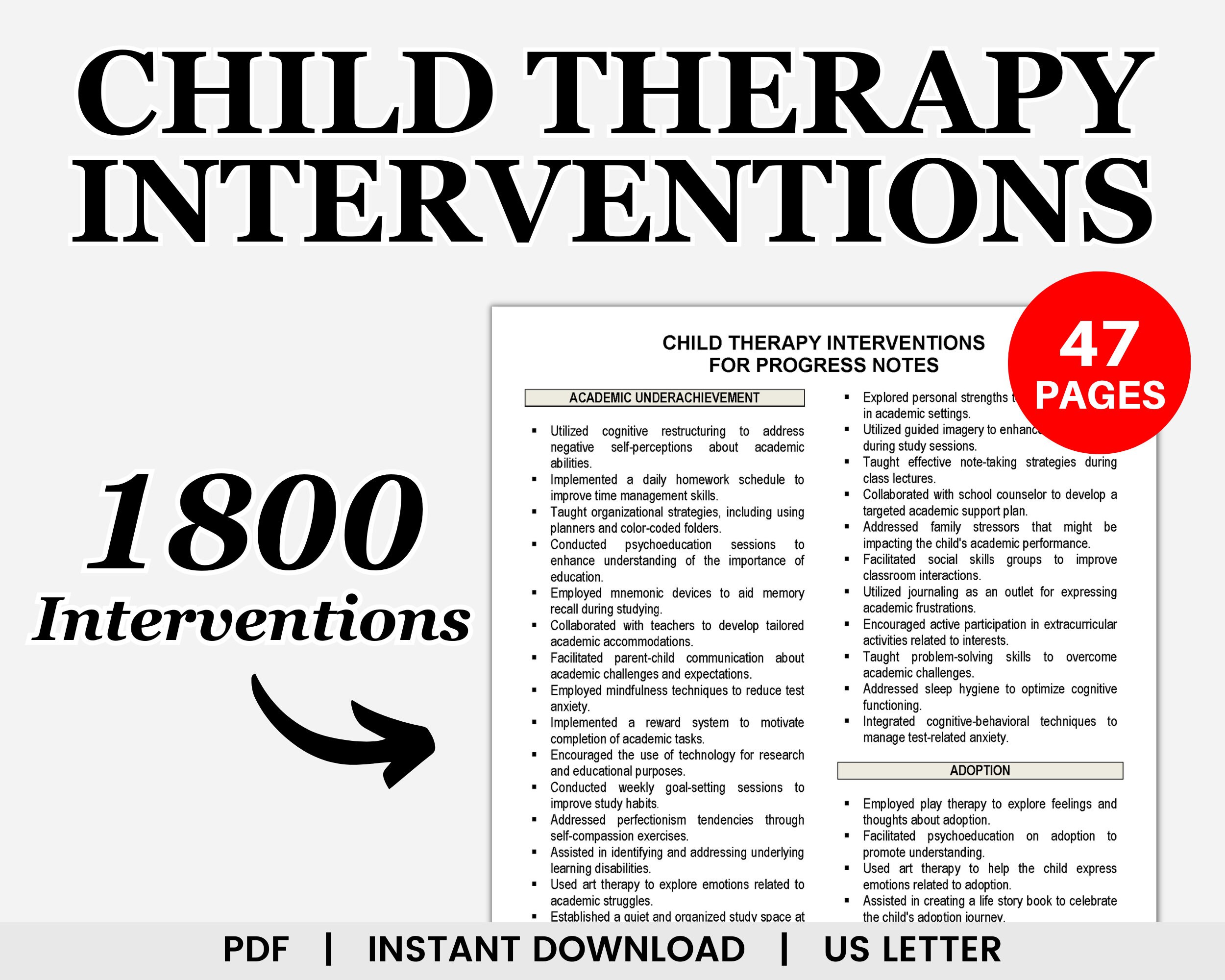 Child Therapy Interventions for Progress Notes Therapeutic - Etsy