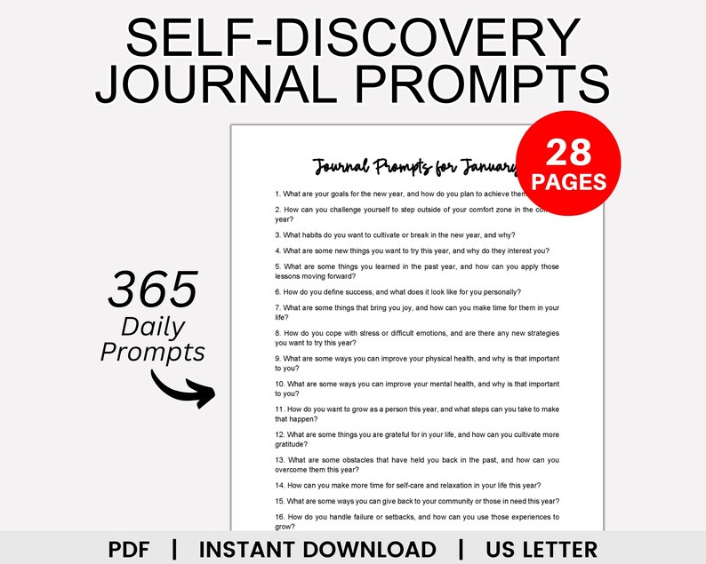 365 Journal Prompts for Self-discovery, New Year Journal Prompts ...