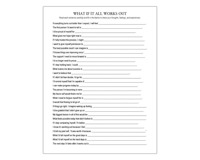 What If It All Works Out Worksheet, Goal Setting, Personal Growth ...