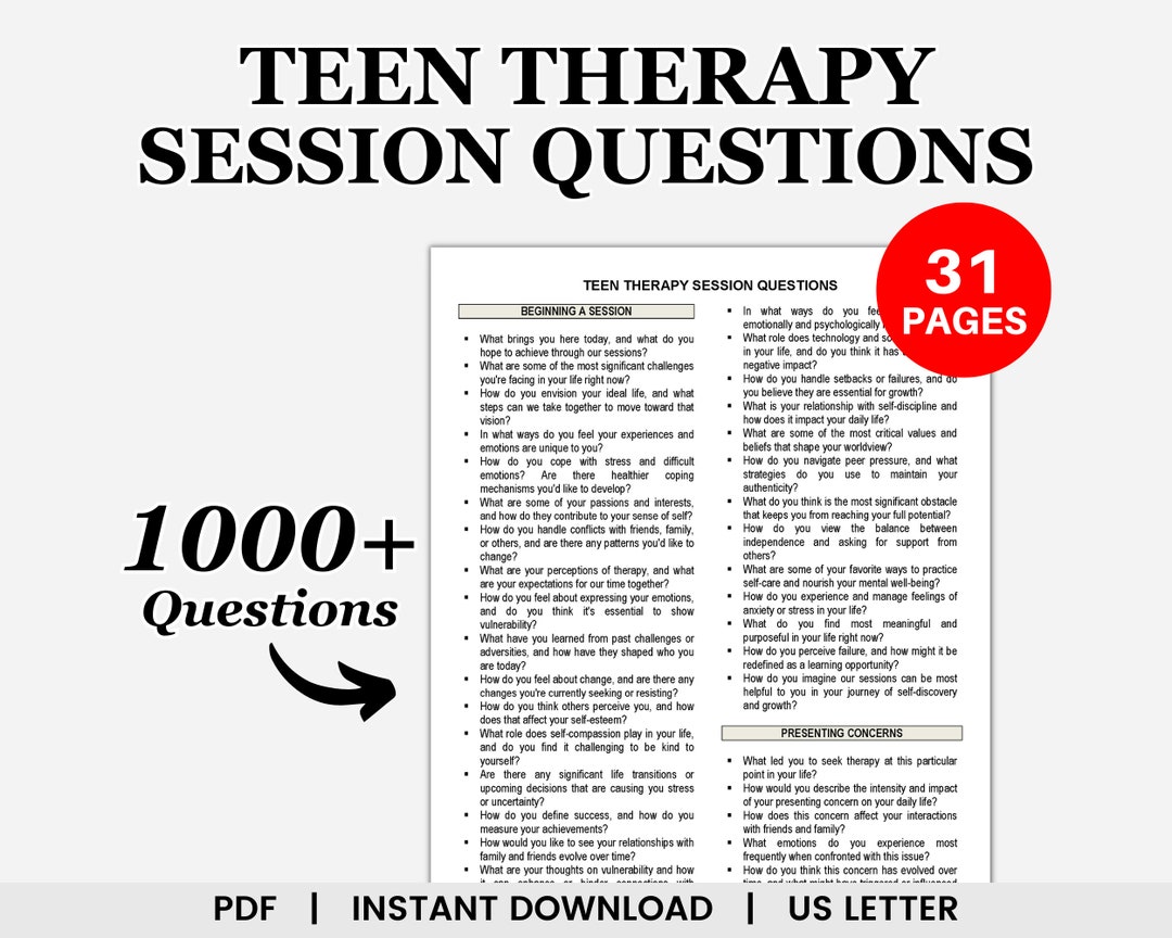 Teen Therapy Session Questions, Teen Therapy Check in Questions, Teen ...