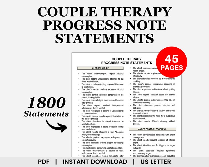 Couple Therapy Progress Note Statements, Couples Therapy, Therapy ...