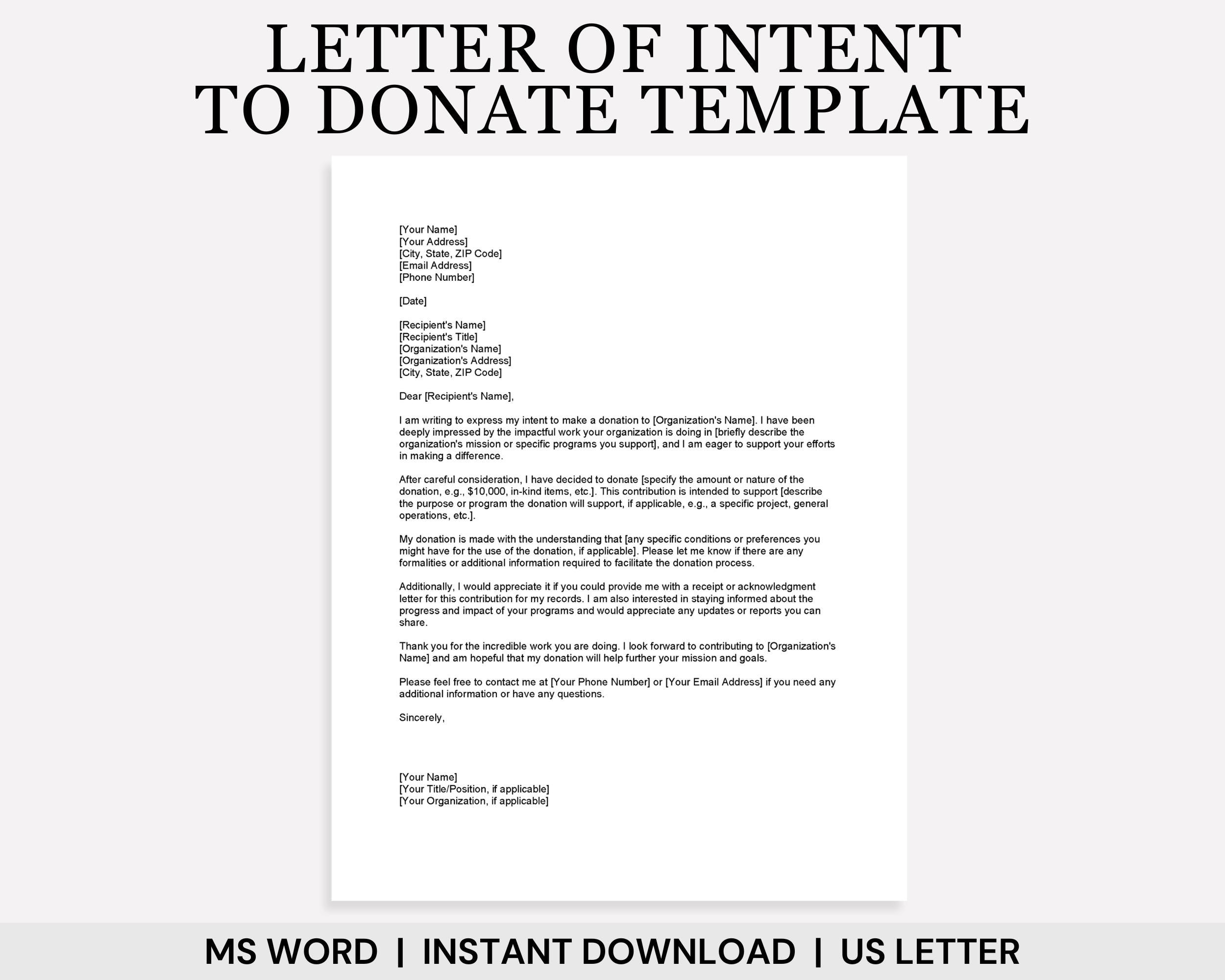 Letter of Intent to Donate Template, Donation Letter Template, Letter ...