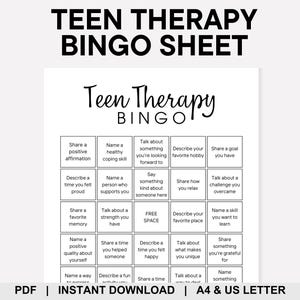 Teen Therapy Bingo, Mental Health Bingo, Printable Bingo, Teen Mental ...