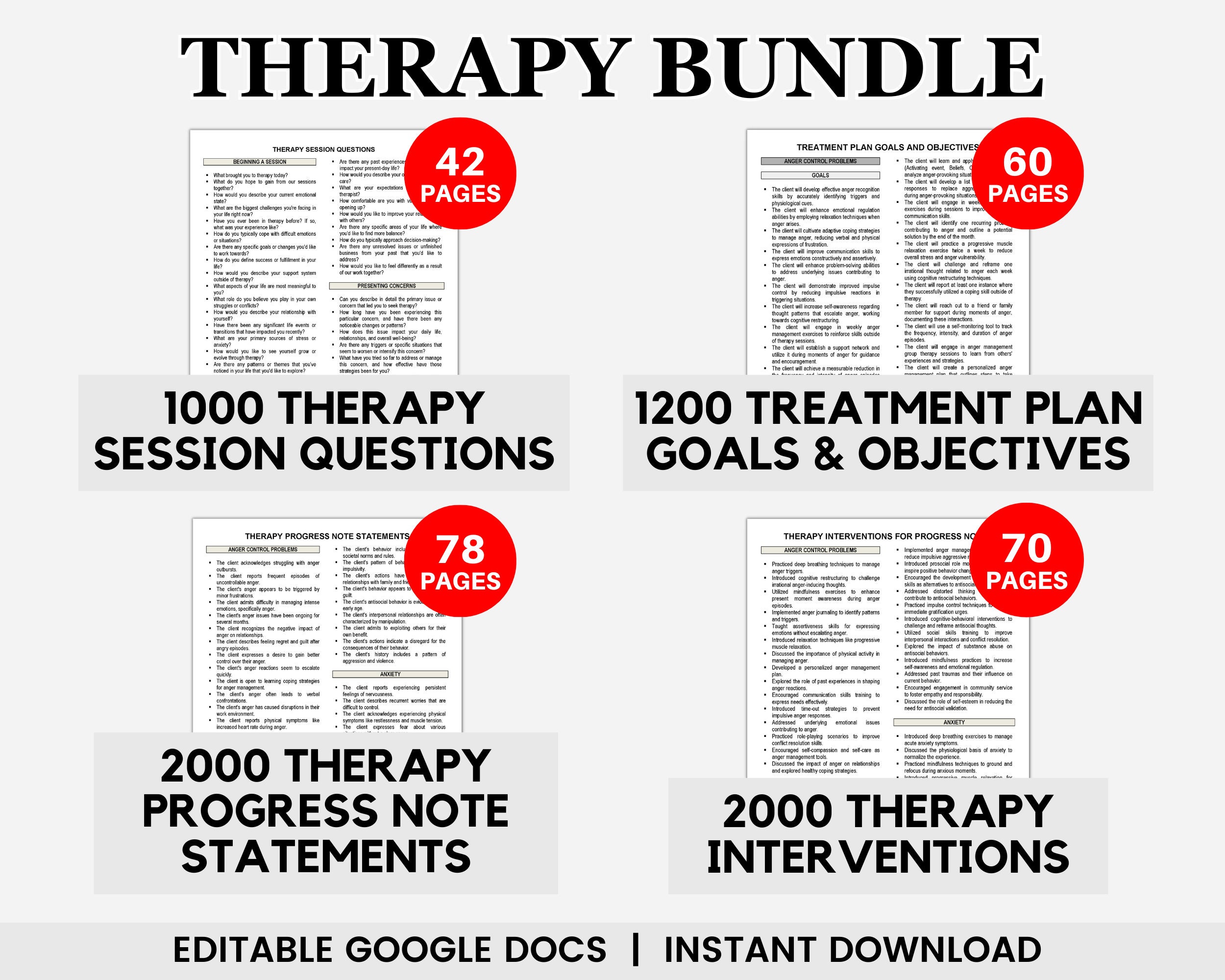 Editable Therapy Bundle, Therapy Session Questions, Therapy Goals and ...