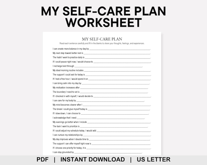 My Self Care Plan Worksheet, Stress Management, Burnout Prevention ...