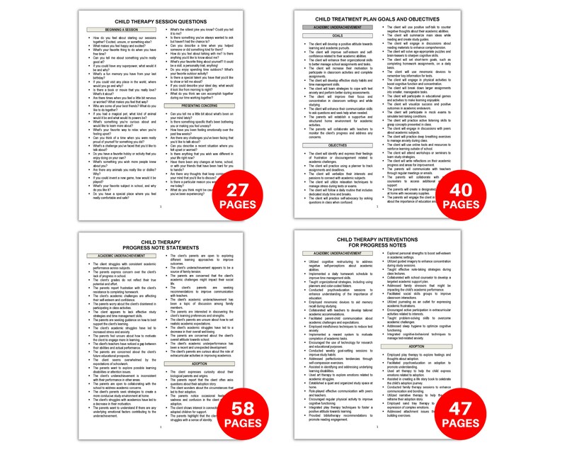 Child Therapy Bundle, Therapy Questions, Therapy Goals and Objectives ...