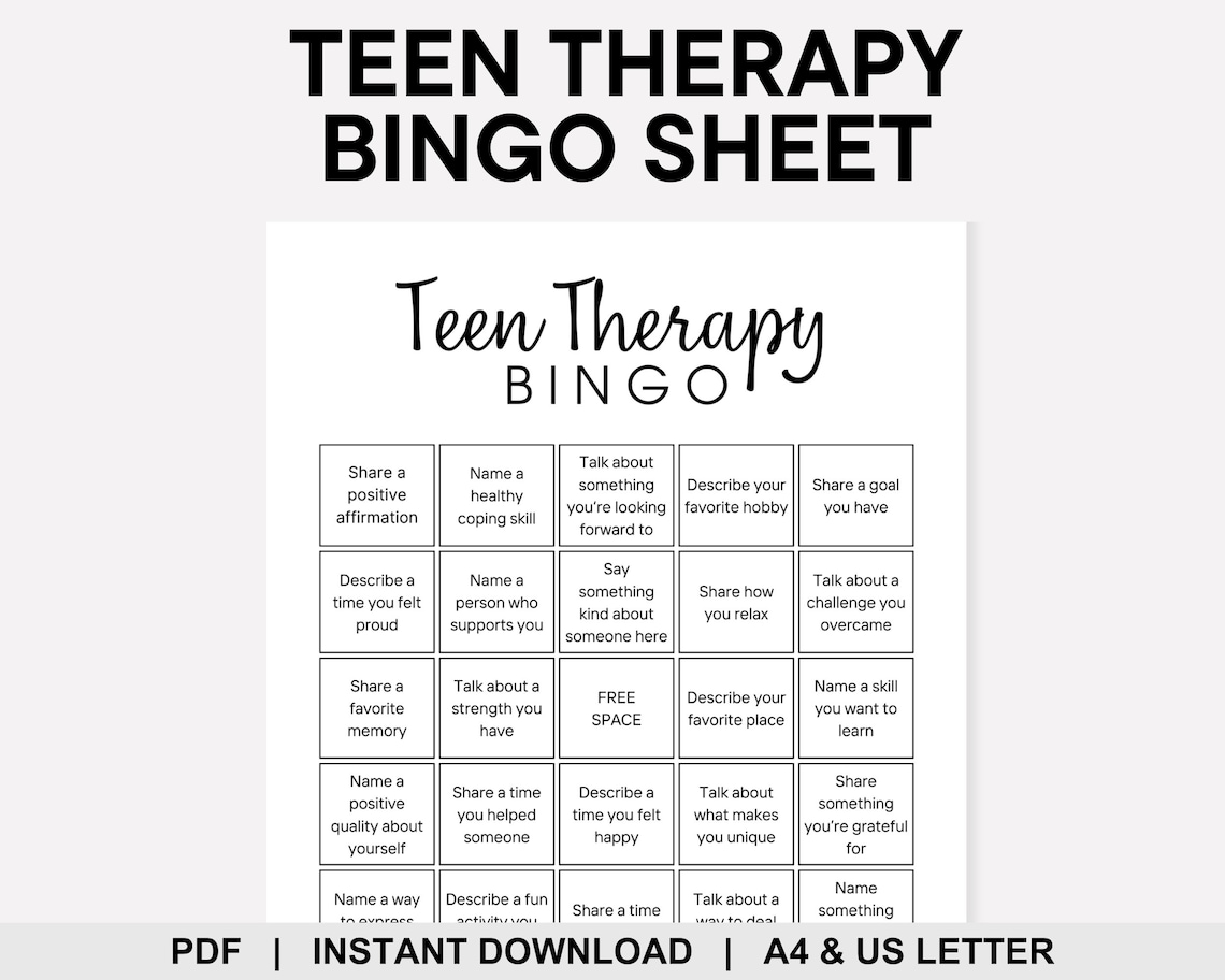 Teen Therapy Bingo, Mental Health Bingo, Printable Bingo, Teen Mental ...