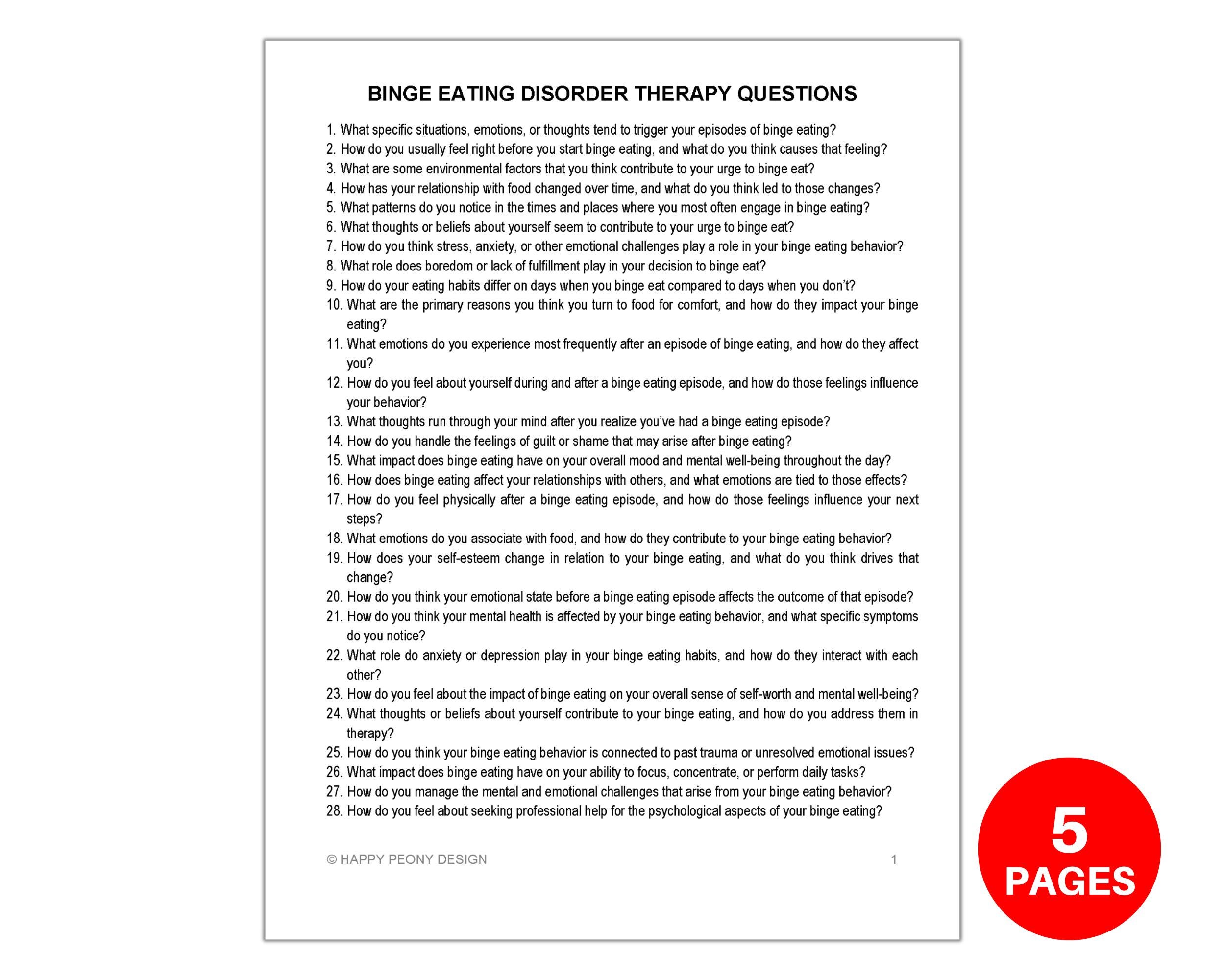 Binge Eating Disorder Therapy Questions, Eating Disorders, Mindful ...