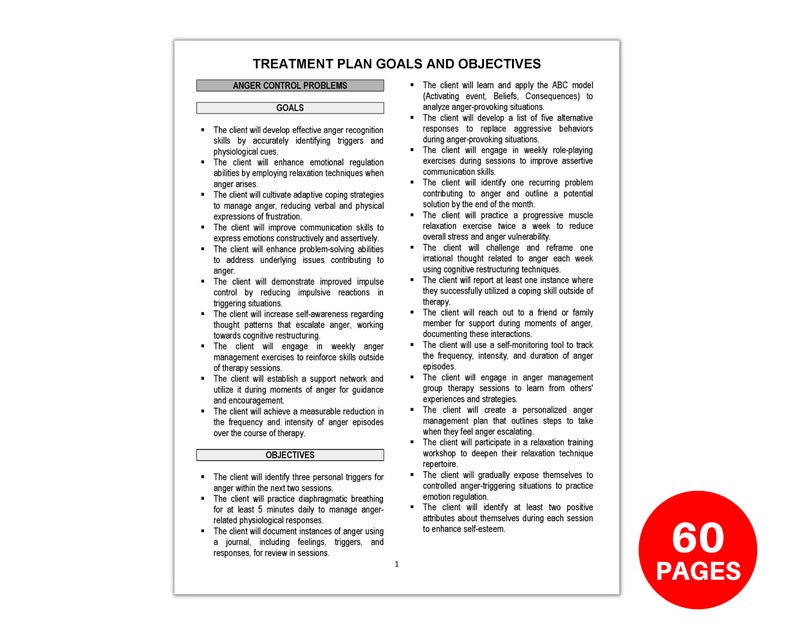 Editable Treatment Plan Goals and Objectives, Therapy Goals and ...