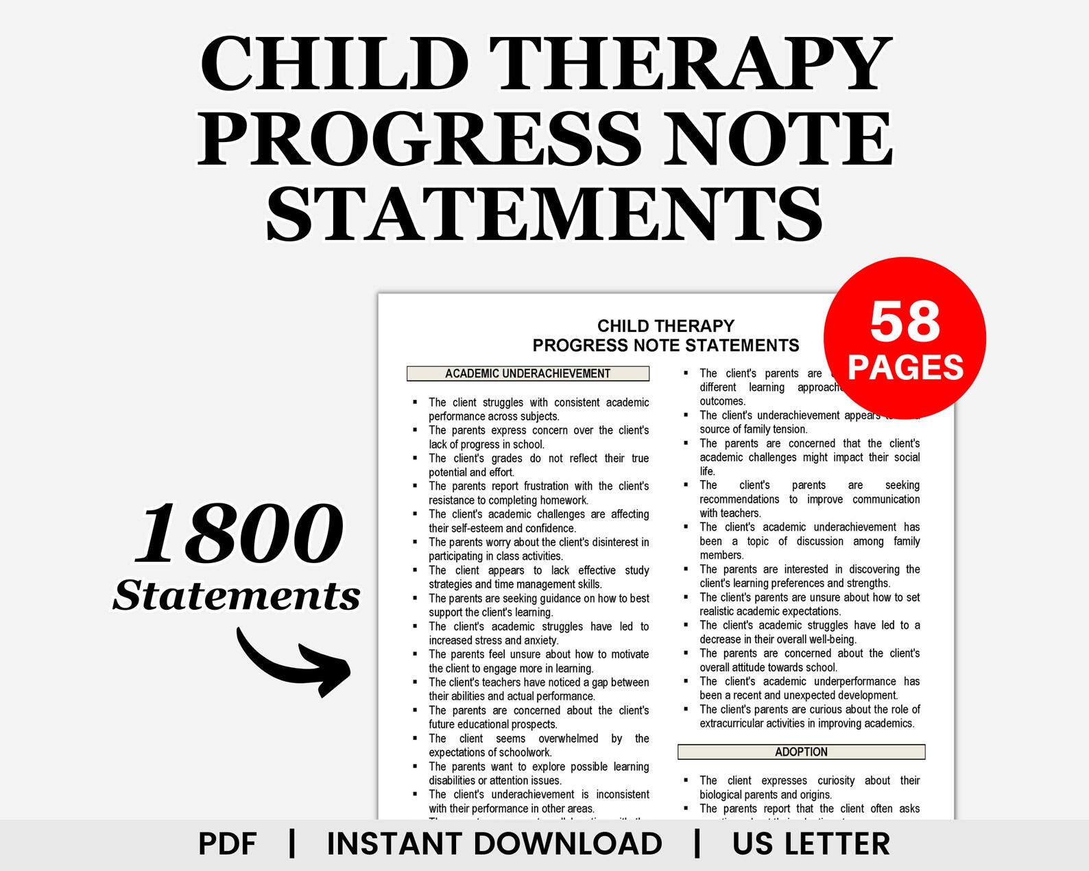 Child Therapy Progress Note Statements, Therapy Progress Notes ...