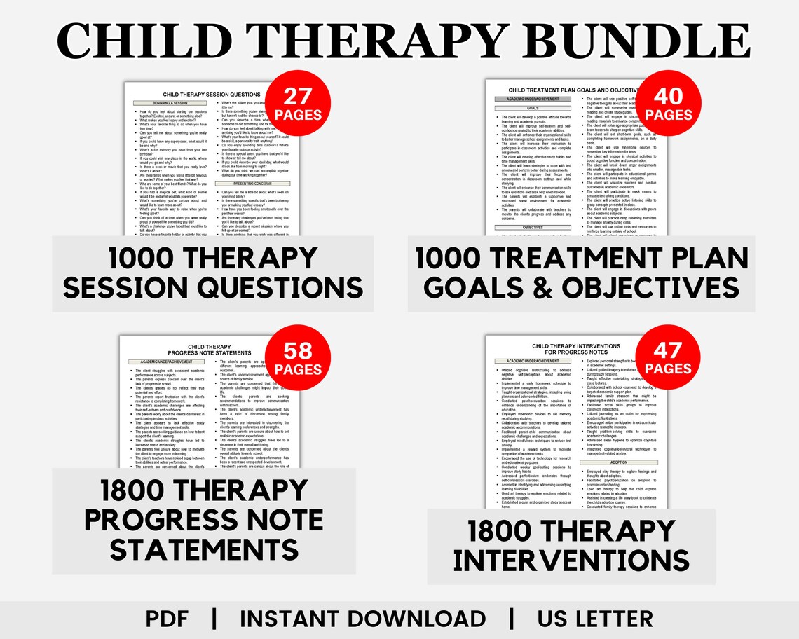 Child Therapy Bundle, Therapy Questions, Therapy Goals and Objectives ...