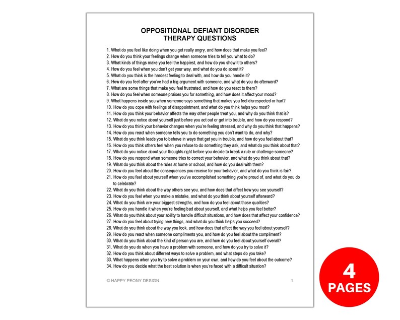 Oppositional Defiant Disorder Therapy Questions, ODD Therapy, Behavior ...