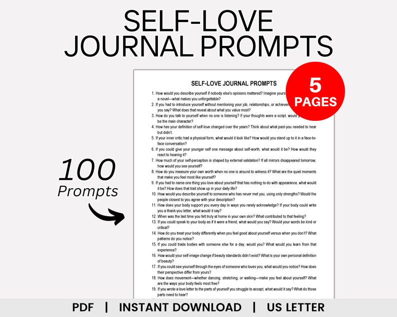 Self Love Journal Prompts, Journal Prompts for Self Love, Daily Self ...