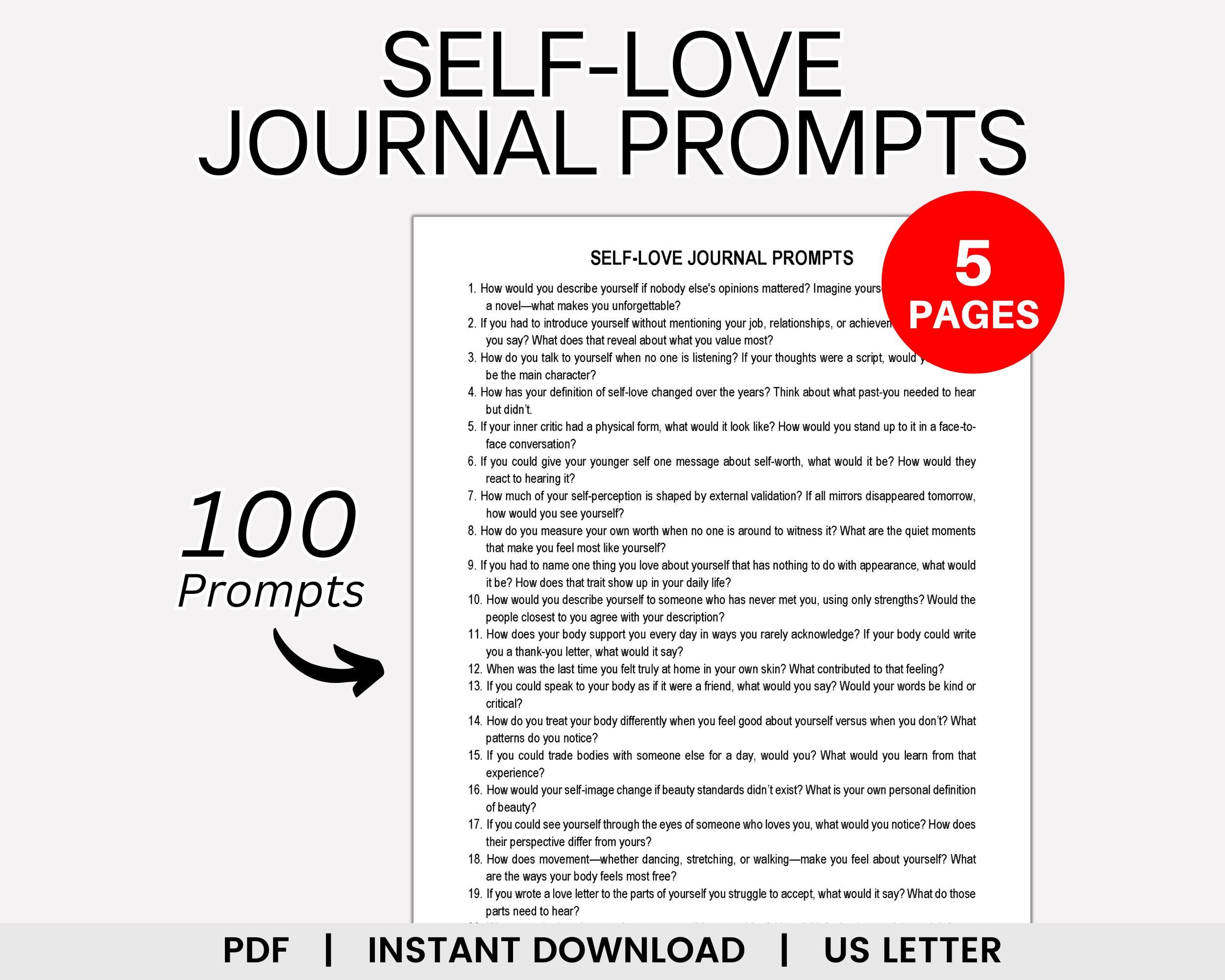 Self Love Journal Prompts, Journal Prompts for Self Love, Daily Self ...