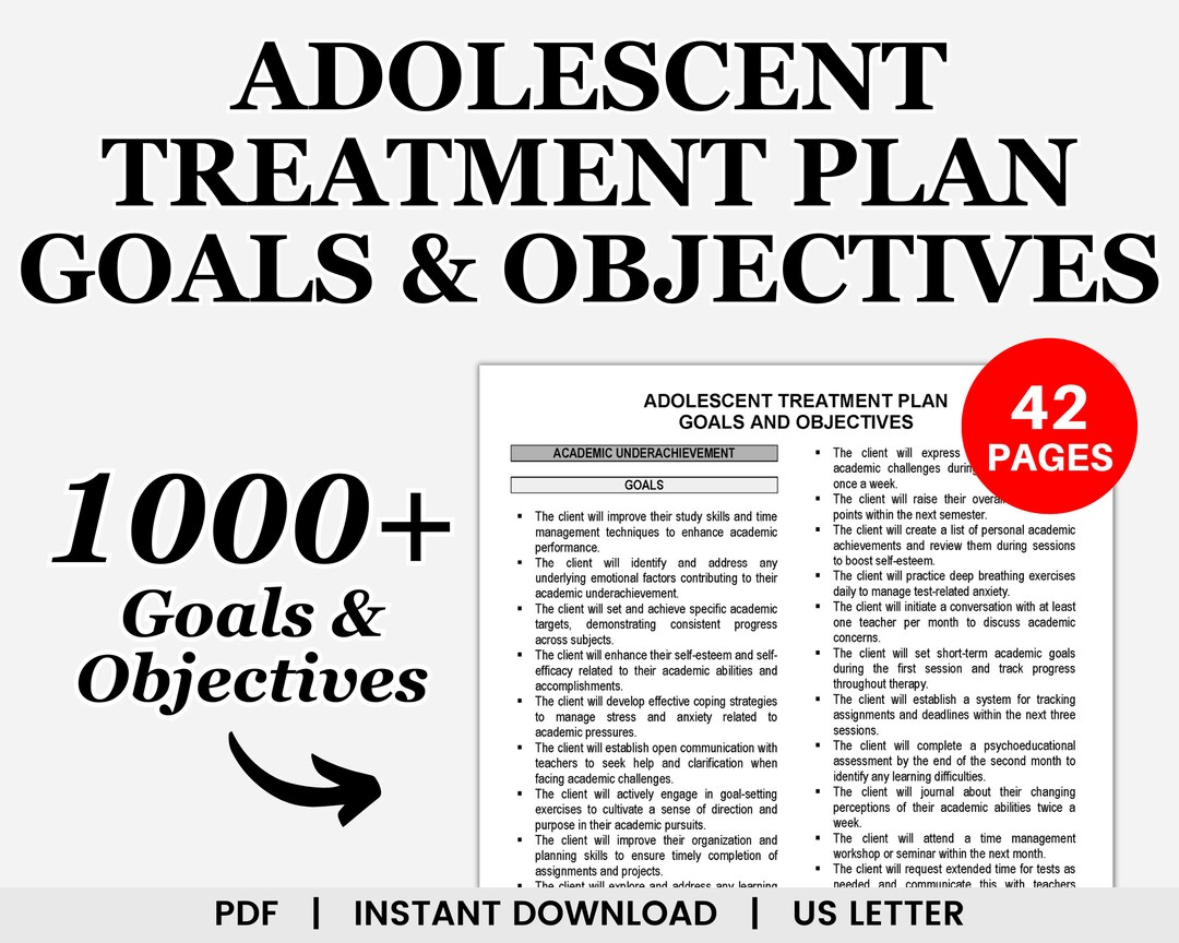 Adolescent Treatment Plan Goals and Objectives, Therapy Goals and ...