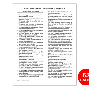 Child Therapy Progress Note Statements, Kids Therapy, Therapy Progress ...
