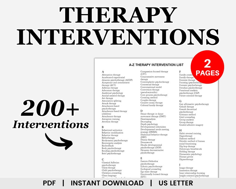 Therapy Intervention List, Therapeutic Interventions, Therapy ...