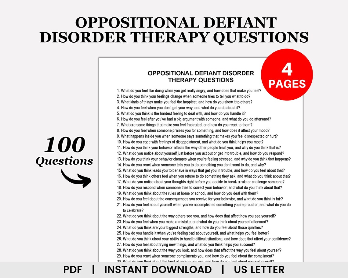 Oppositional Defiant Disorder Therapy Questions, ODD Therapy, Behavior ...