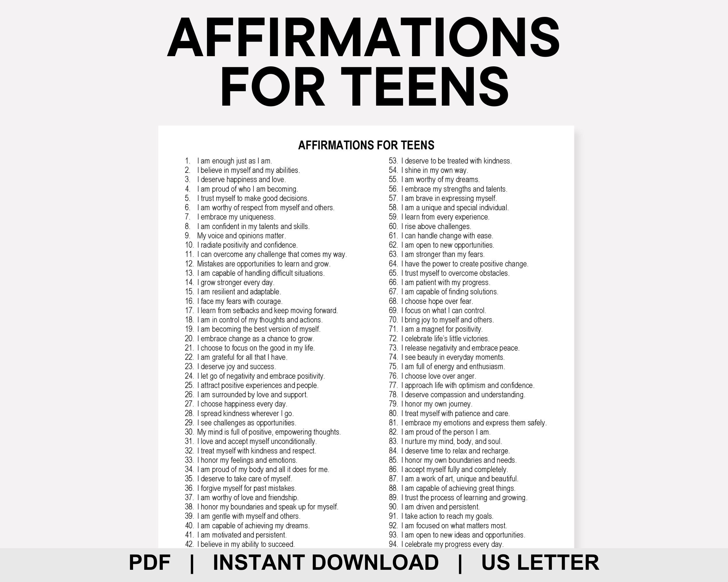 Affirmations for Teens, Positive Affirmations, Self Confidence, Self ...