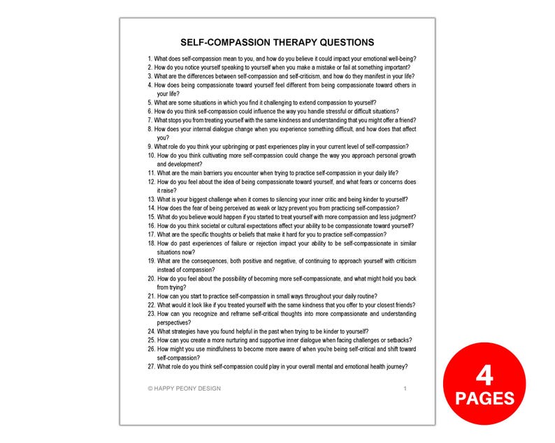 Self Compassion Therapy Questions, Compassion Focused Therapy, Self ...
