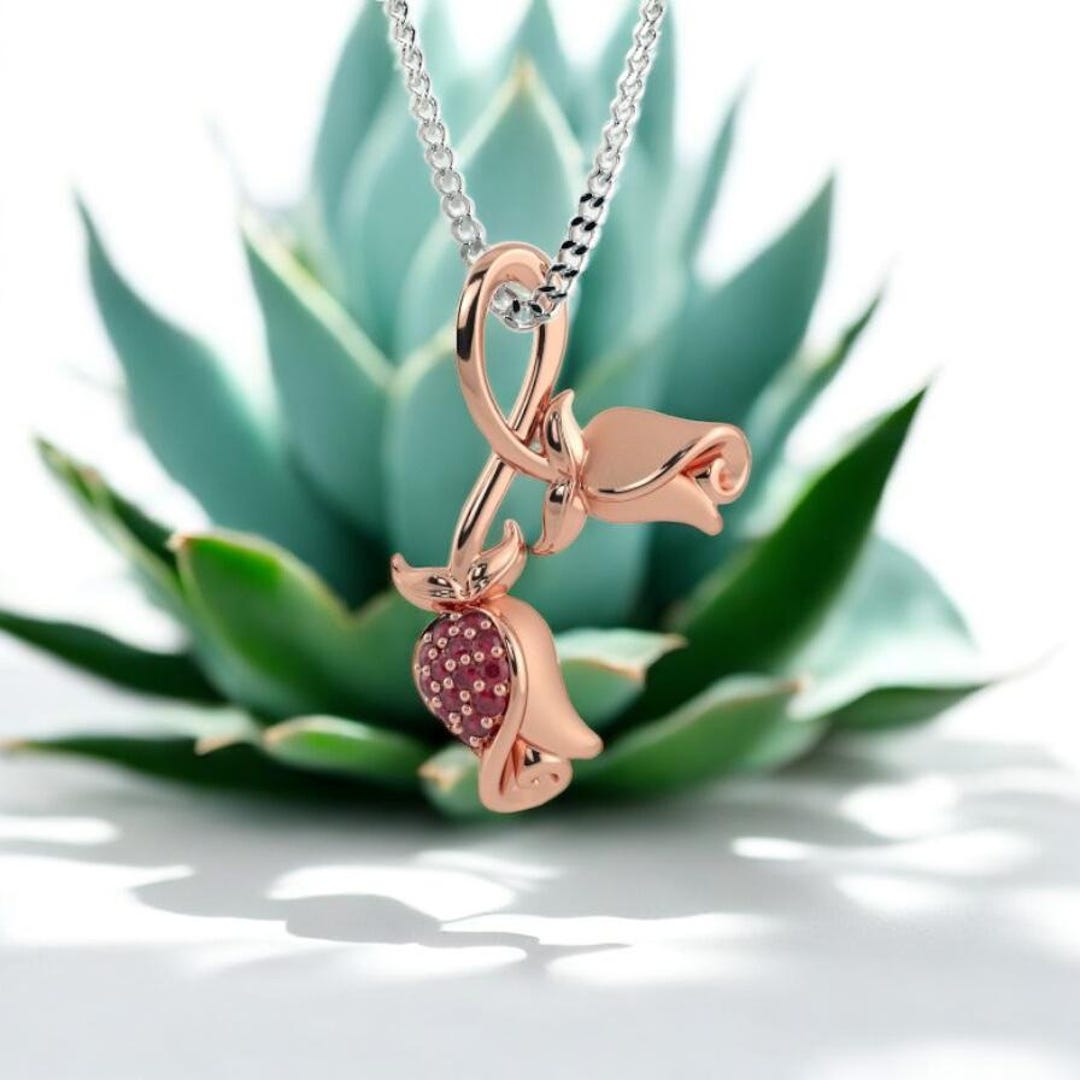 Rose Gold Rosebud Pendant Necklace: Sterling Silver Pink Zircon Floral ...